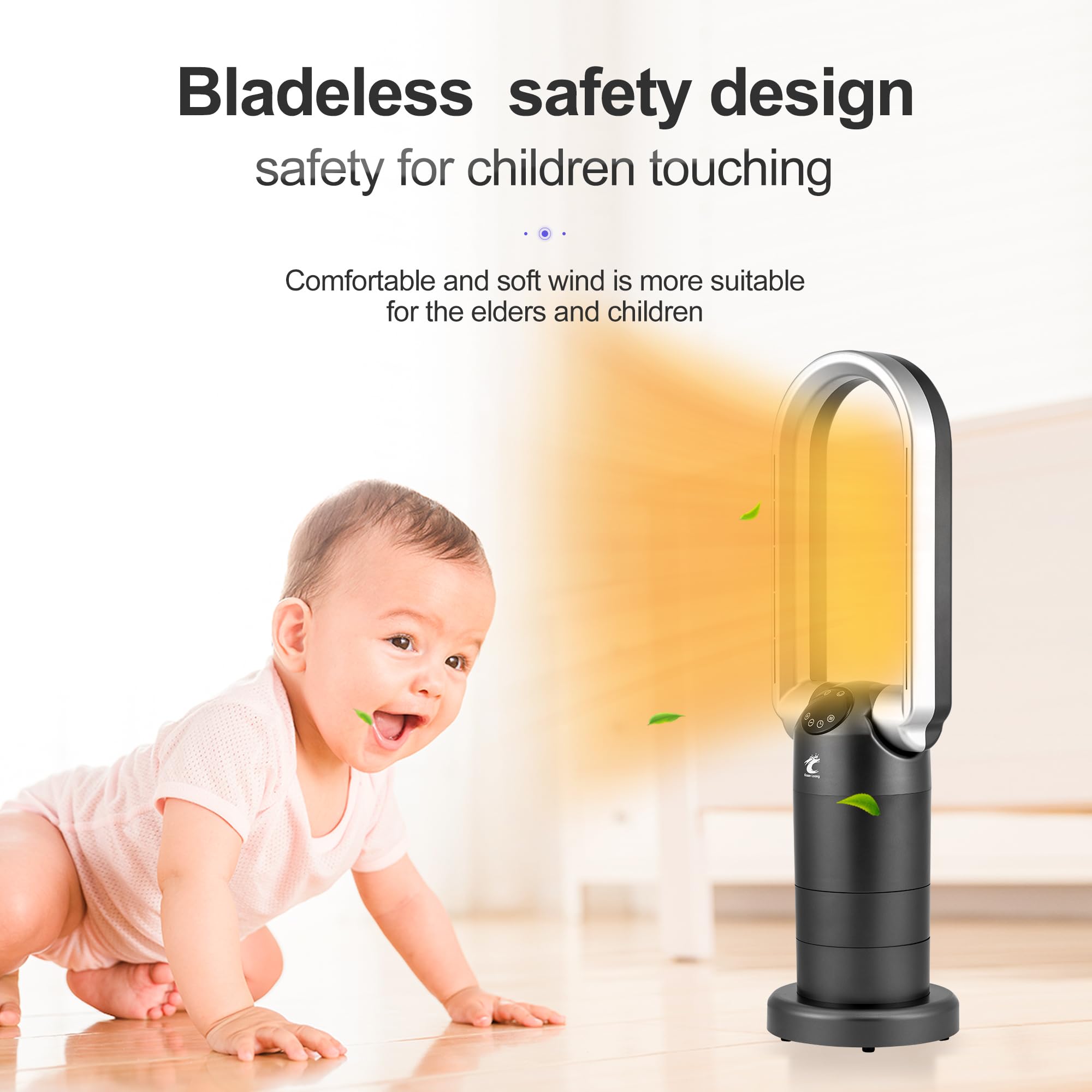 OceanLoong Bladeless Fan & Space Heater in One, Tower Fan for Bedroom Home,1500W Electric Heater with Adjustable Thermostat, Tip-Over Switch, Remote, Timer, Oscillating Table Fan, 29inch (Grey)