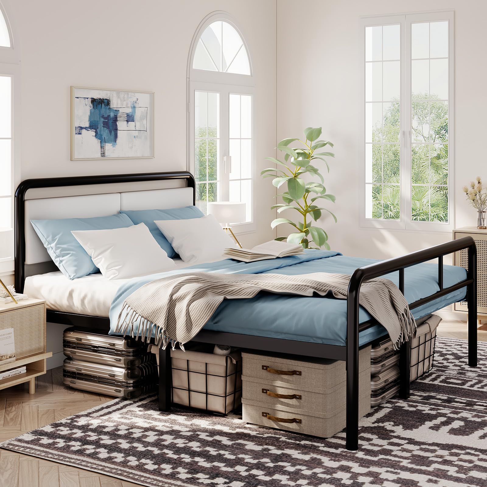 HAAGEEP Tall King Metal Bed Frame with Headboard and Footboard Set Platform King Size Bedframe No Box Spring Needed Kingsize