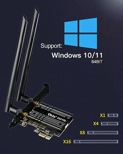 WiFi Card, Ubit Tri-Band 5400Mbps WiFi 6E 6GHz PCIe WiFi Card, BT 5.2, AX210 Wireless WLAN Adapter with MU-MIMO,OFDMA,Ultra-Low Latency, Supports Windows 10/11 (64bit)