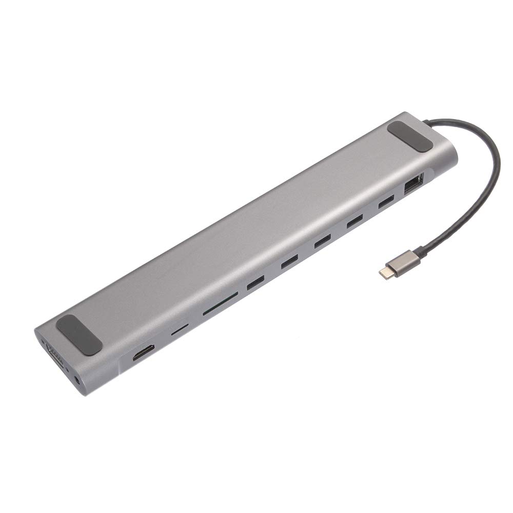Type-C Hub, USB C to USB 3.0 Hub, (11 in 1) Gigabit Ethernet / 4K HDMI / 5 USB 3.0 / VGA/SD/Micro SD Card Reader/PD Charging Port for MacBook Pro/Air, Chromebook, Other Type C Laptop