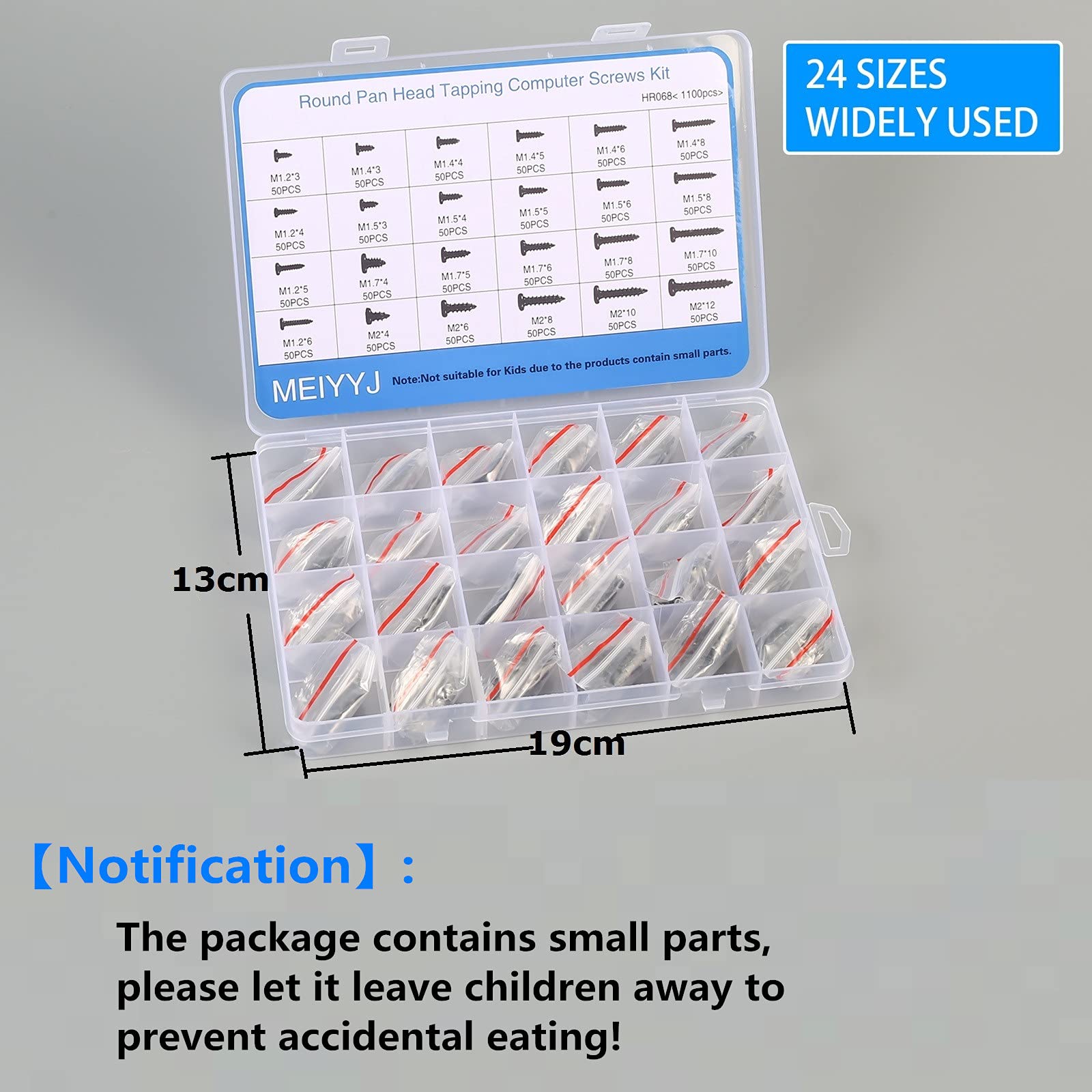 MEIYYJ 1100pcs Round Pan Head Tapping Screws Laptop Notebook Computer Screws Kit,M1.2,M1.4,M1.5,M1.7,M2 countersunk Phillips Mini Screw Set for Electronic Repair (1100PCS)