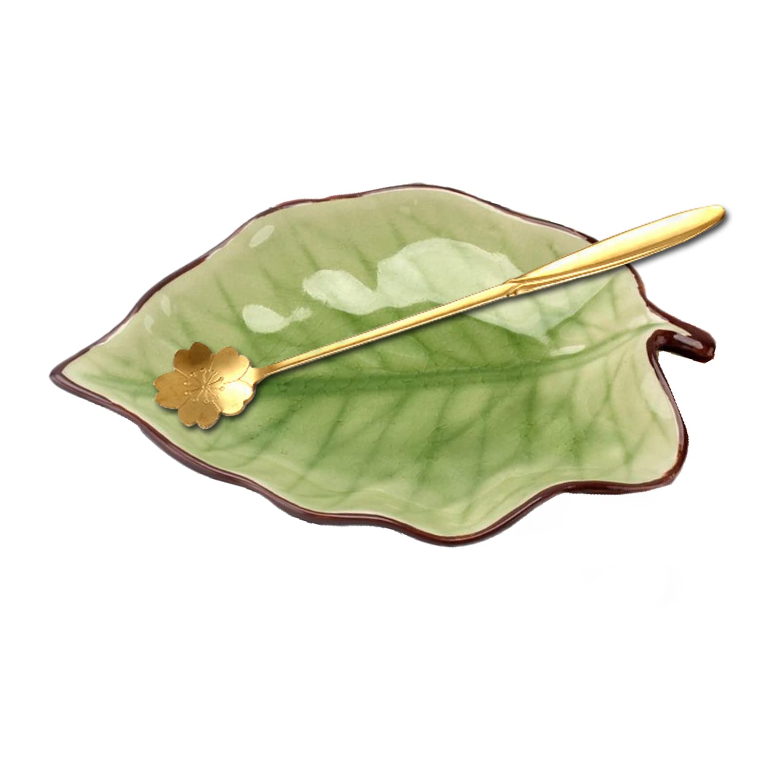 Ceramic Spoon Rest Cooking Spoon Holder for Kitchen Counter/Stove Top/Dining Table with Cute Spoon, Leaf Shaped, Modern Farmhouse Decorative, 7.5x5.1 inch
