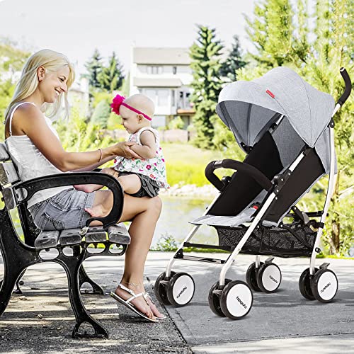 Umbrella Baby Stroller Lightweight Compact Stroller All Terrain Convenience Carriage Stroller Travel Tall Pram for Toddler Big Kids Single Stroller (Bright Grey)