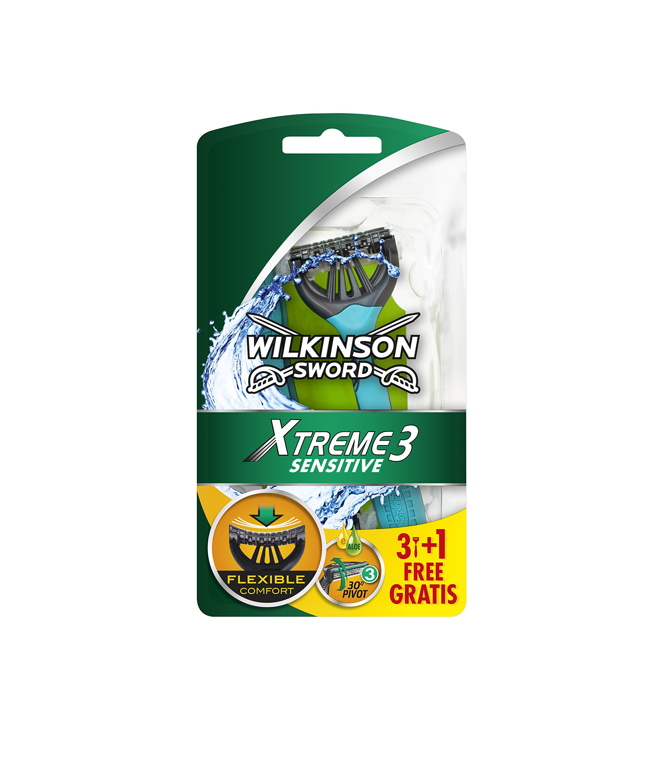 Wilkinson Sword Xtreme 3 Sensitive Disposable Razor Pack of 3, Plus 1 Free