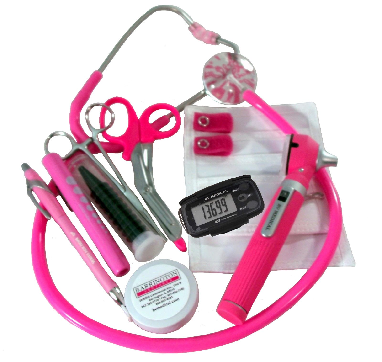 Breast Cancer Awareness Nurse Kit with W/ Mini Otoscope, Hot Pink Stethoscope