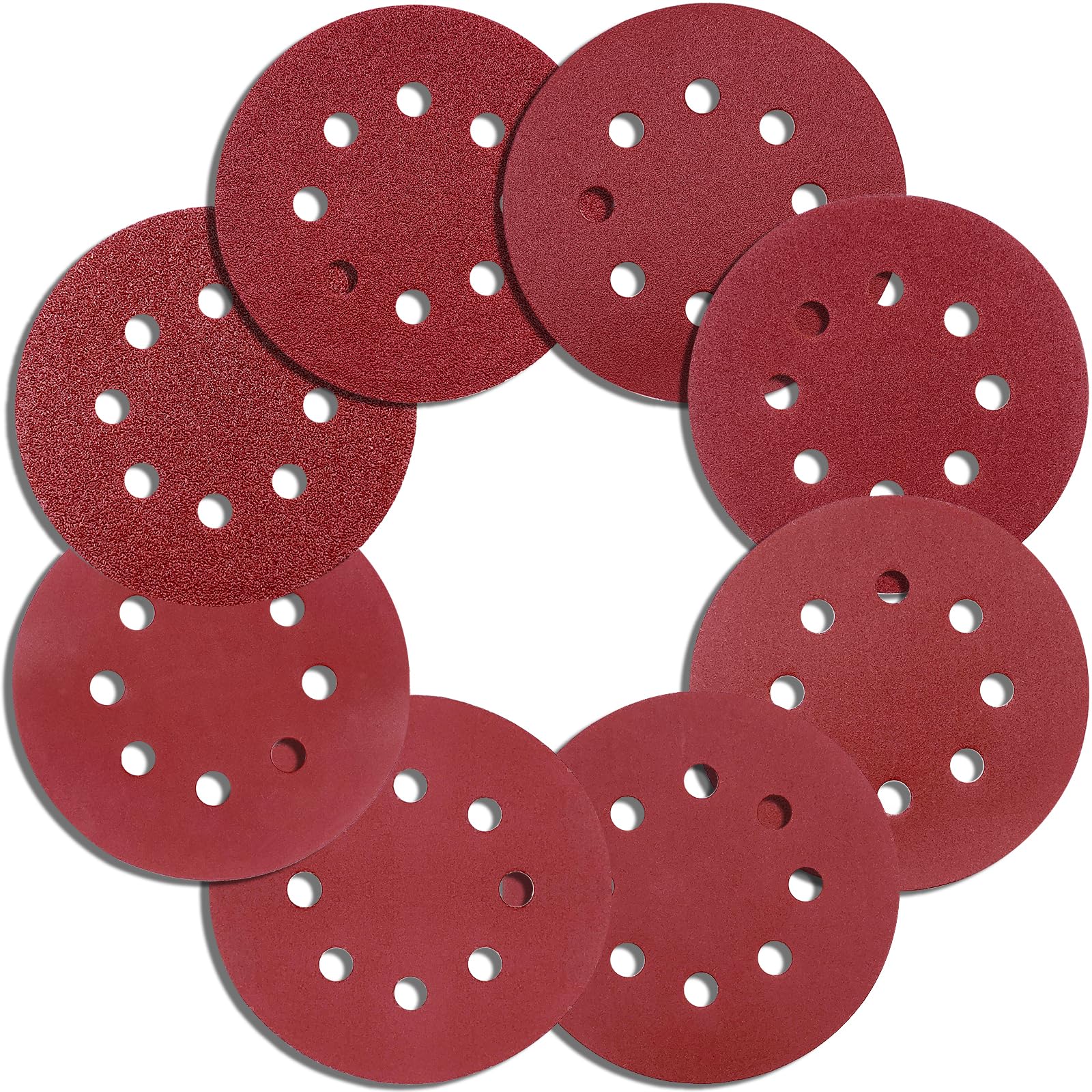Sanding Discs Variety Grit Sandpaper: Hook Loop Disc 5-Inch 8-Holes 60 80 120 180 240 320 400 600 Grits(Each of 10) 80PCS