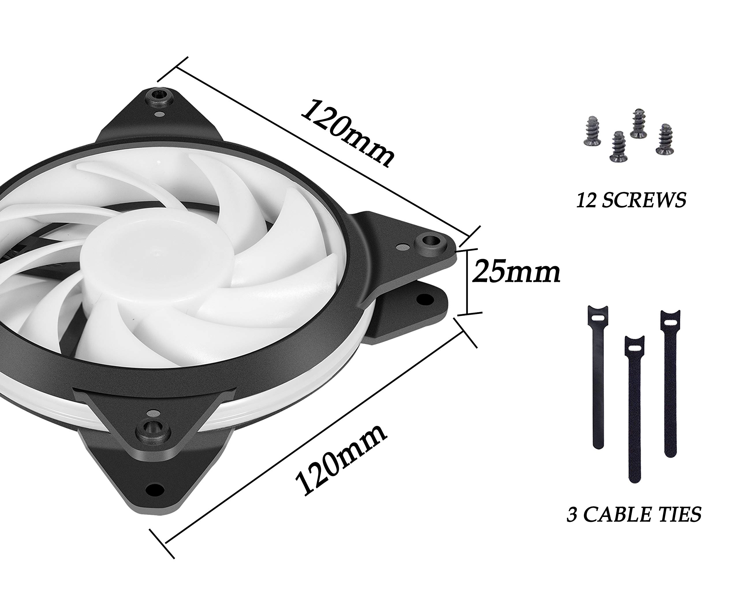 upHere 5V 3-Pack 120mm Silent PWM Intelligent Control 5V Addressable RGB Fan Motherboard Sync, Adjustable Colorful Fans with Controller T7SYC7-3
