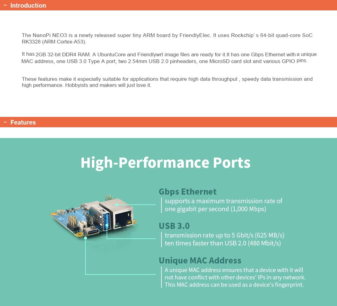 youyeetoo FriendlyElec NanoPi NEO3 Mini Router Single Board Computer Rockchip RK3328 Super Tiny ARM Board for IOT (2GB RAM,with Case and Heat Sink)