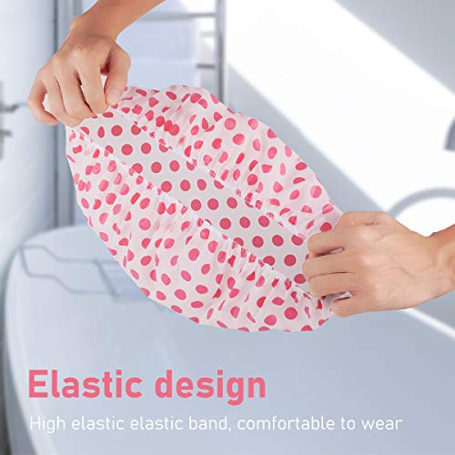 Keeygo 6 PCS Shower Caps, Large Reusable Elastic 100% Waterproof Bathing Hair Cap for Women Beauty, Hair Spa, Home Hotel Travel Use