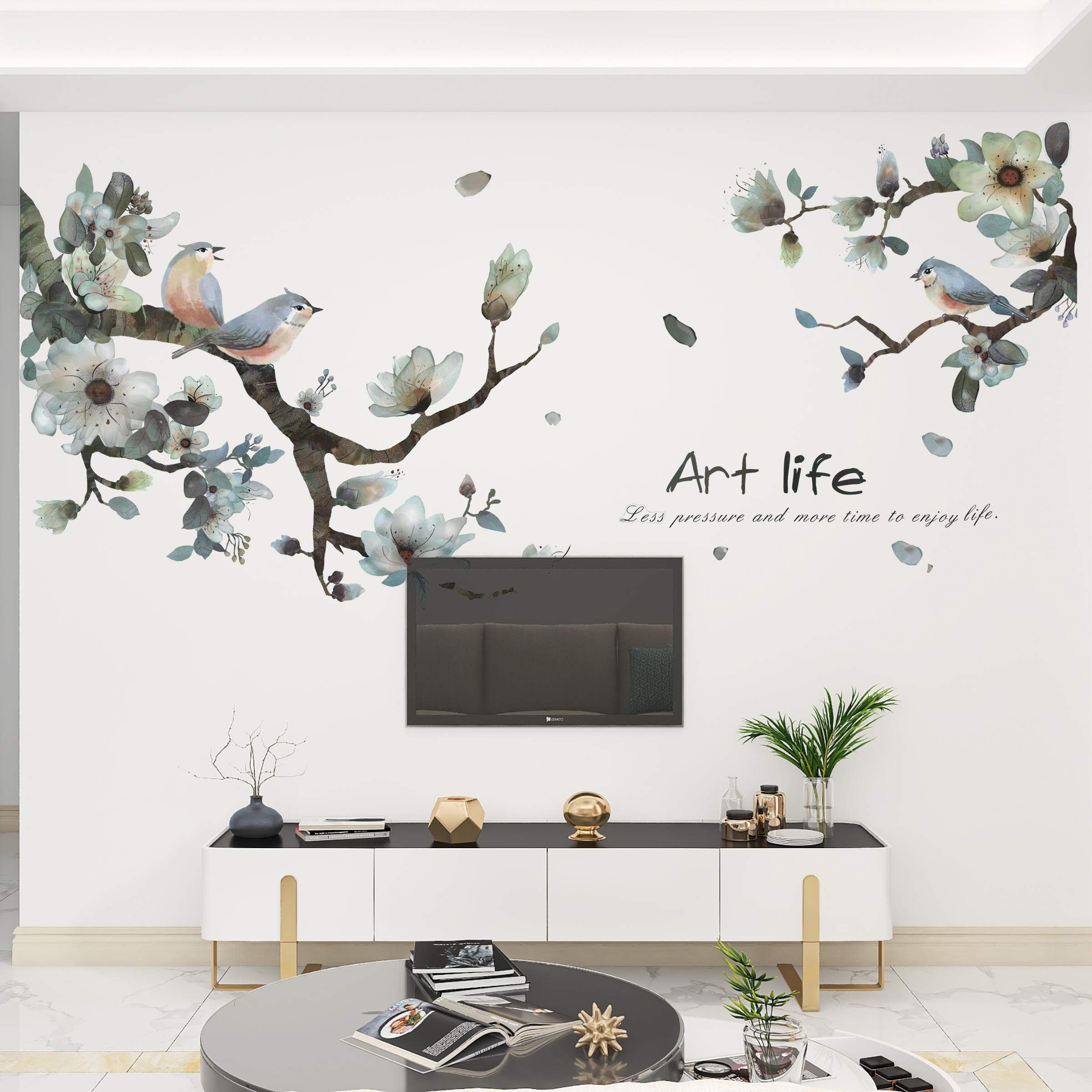 LLYDD Leaf and Bird Wall Sticker Tree Leaves Plant Natual Wall Stickers Decal Art Decor Room Decoration Peel and Stick Self - Adhesive for Garden Living Room Bedroom Kitchen Playroom Nursery Room