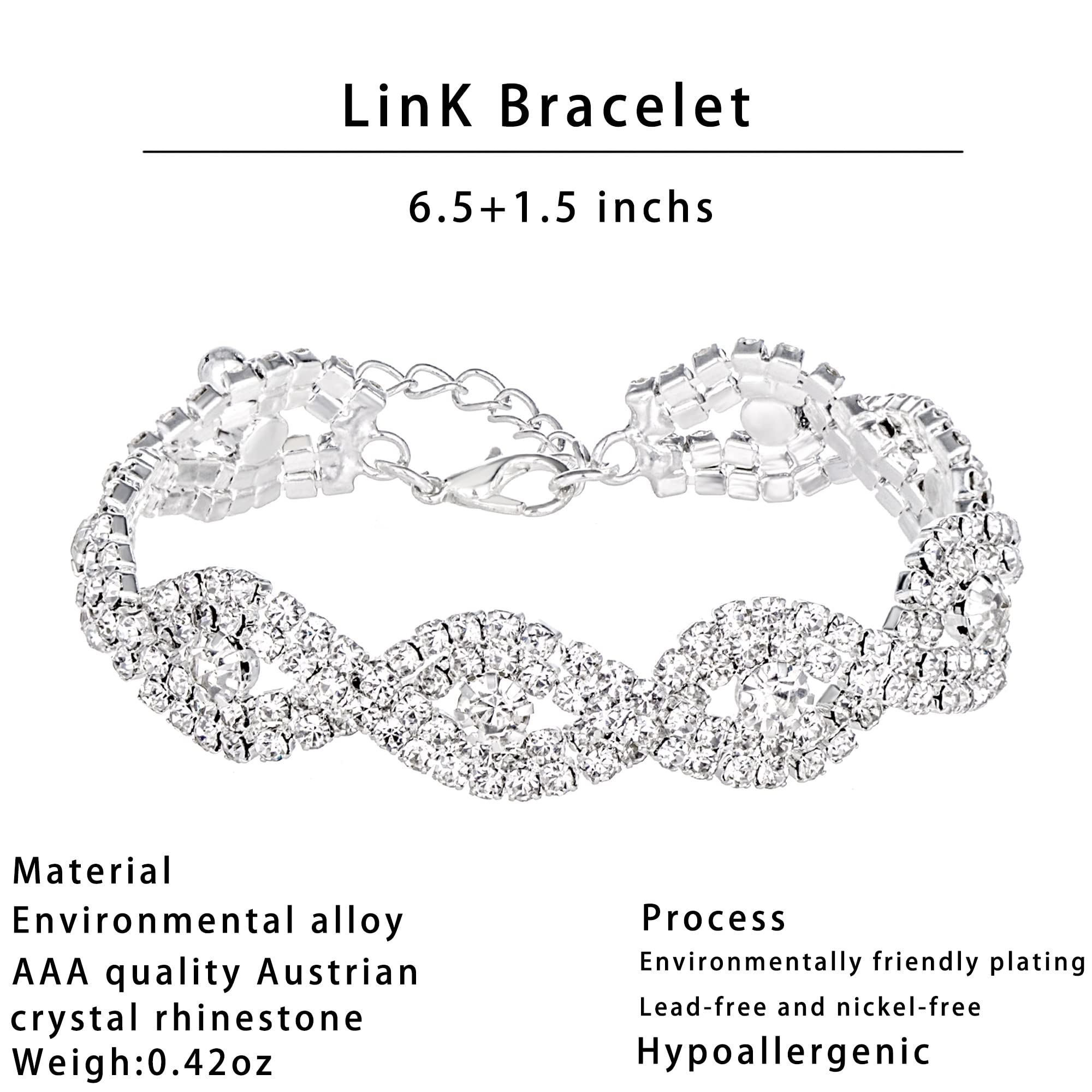 3 Pack Bridal Rhinestone Crystal Statement Choker Necklace Link Bracelet and Teardrop Dangle Earrings Jewelry Set
