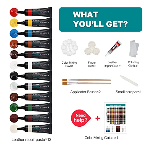 BONCART Vinyl and Leather Repair Kit for Furniture/Sofa/Purse/Car Seat/Couch - Scuffs, Scratches, Restore Any Material, Bonded, Italian, Leather, Genuine Leather
