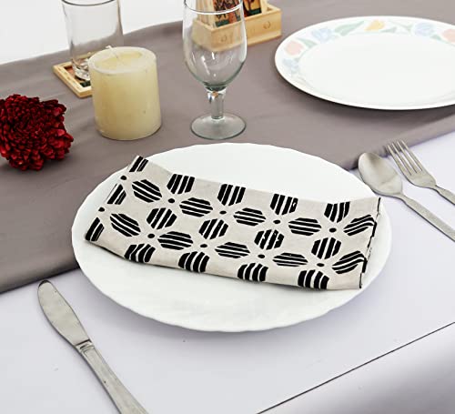 Taran Geometric Beige Print Cotton Dinner Napkins Set of 12 | 18x18 Inches | 100% Natural, Reusable Linens for Dinner, Events, Weddings
