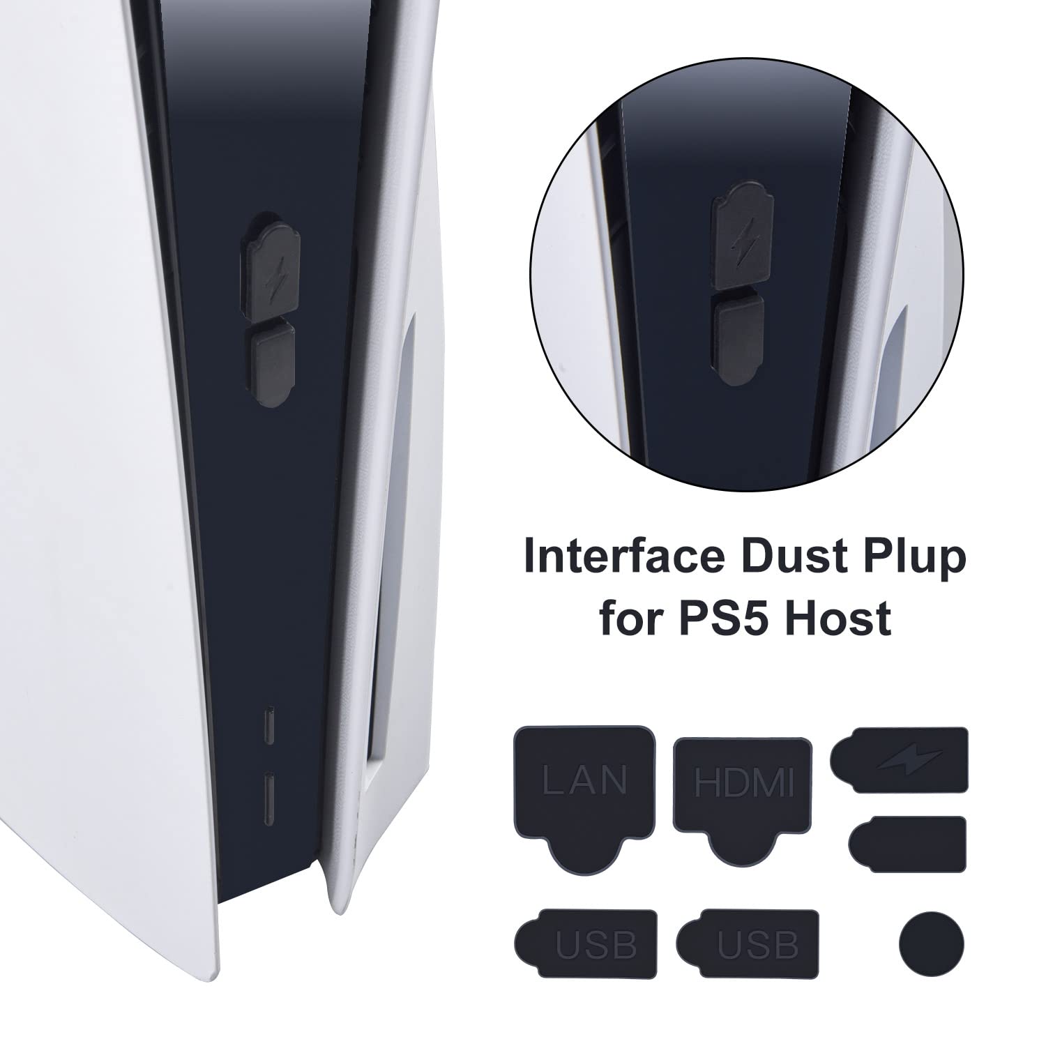 7PCS PS5 Silicone Anti Dust Plugs Set, USB HDMI LAN Type-C Interface Dustproof Cap for Sony Playstation 5 Host, Playstation 5 Console Anti-Scratch Anti-Fall Protector