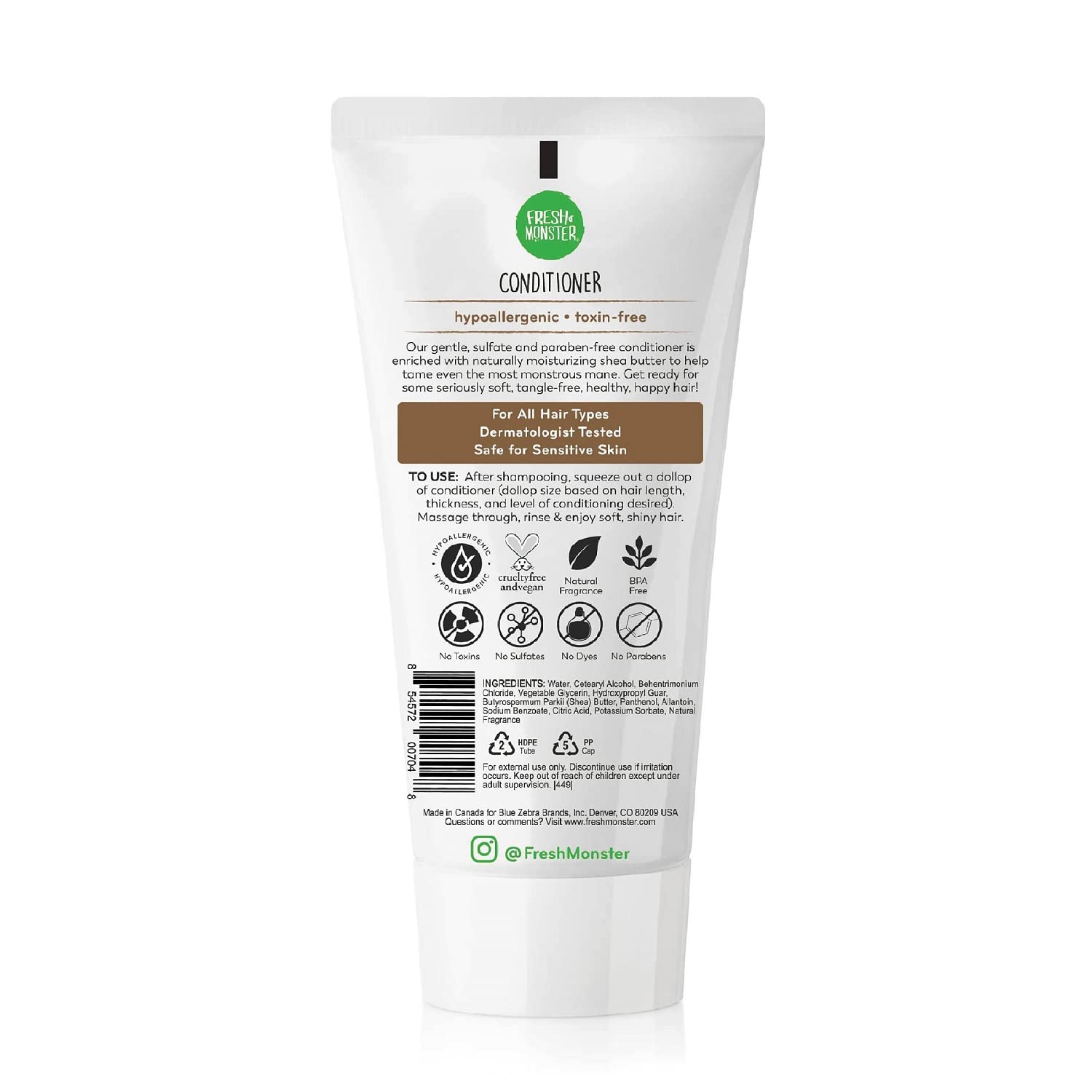 Fresh Monster Kids Hair Conditioner, Toxin-Free, Hypoallergenic & Natural, Hair Conditioner for Kids, Coconut (6oz)