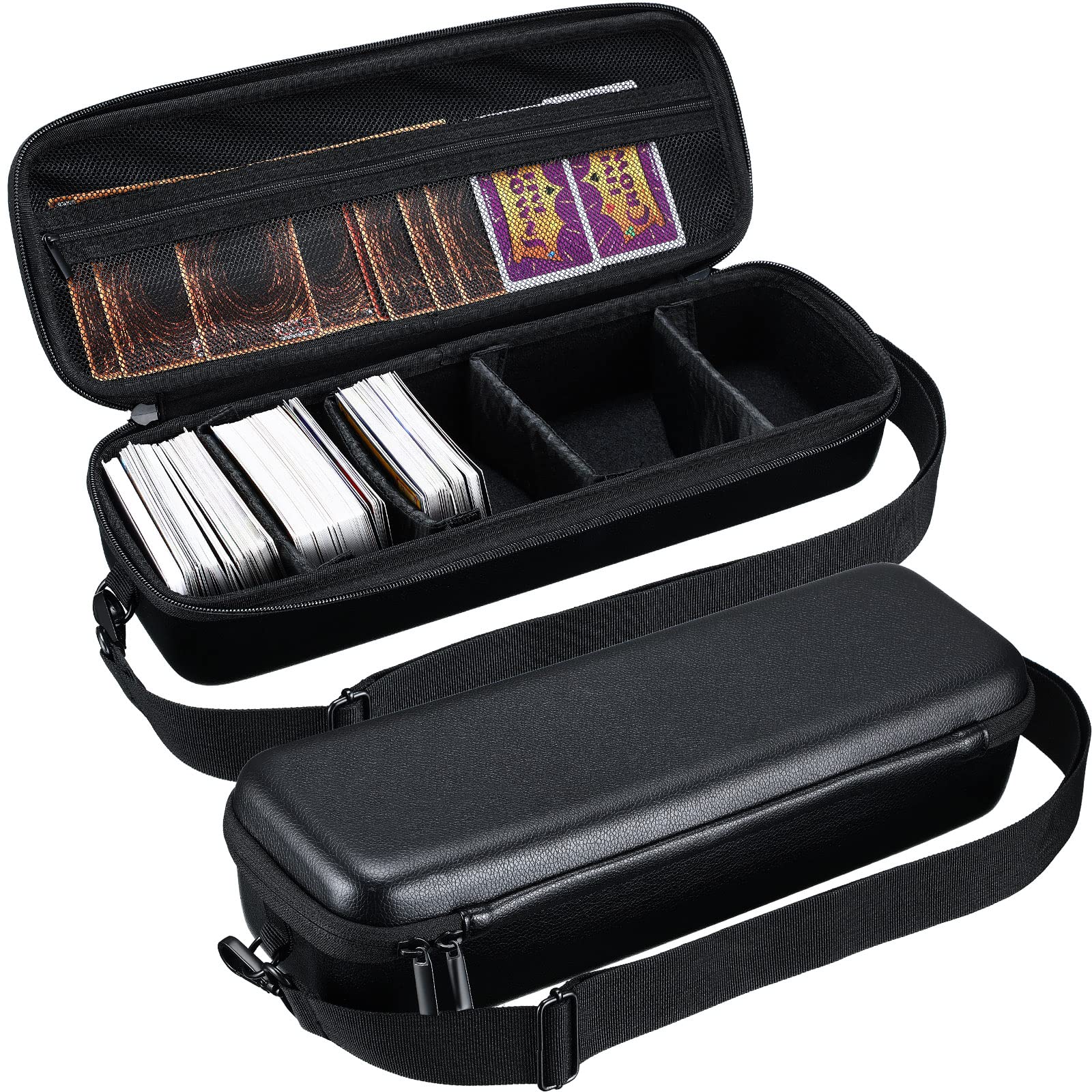 2 Pieces Deck Card Box Storage Holds up to 1500 Cards, Trading Card Carrying Case with Shoulder Strap PU Leather Deck Card Storage Box Collection Large Hard Game Card Case Compatible with Mtg Cards