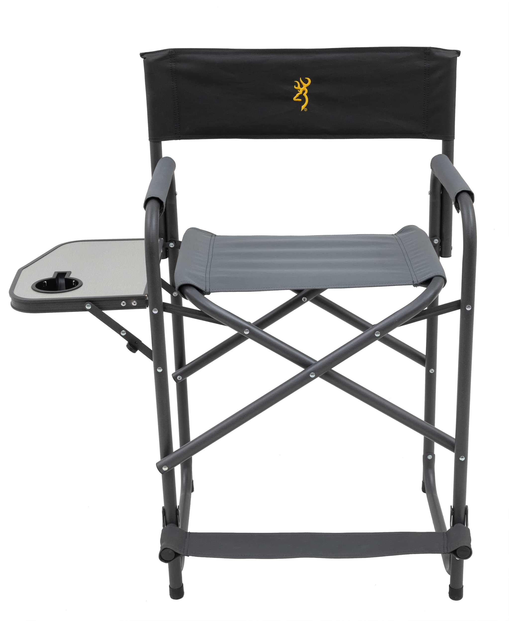 Browning Directors Chair - Outdoor Folding Chairs Made with Durable Fabric and Sturdy Aluminum/Steel Frame, with Extra Tall Seat and Flip-Down Footrest, Plus, Charcoal/Gray