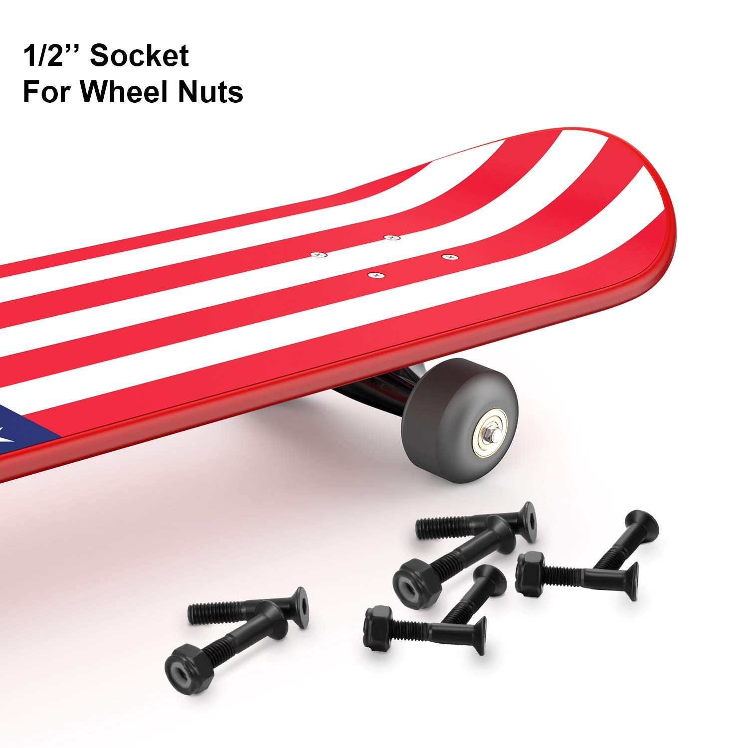 37 Pieces Multifunctional Skateboard Tools Portable Skateboard Hardware Set Includes Skateboard Nuts and Mounting Bolts T Skateboard Tool Cross Screwdriver Head Washers for Most Skateboards