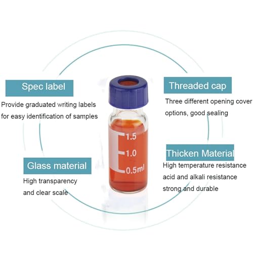 PEKYBIO 2 ml Autosampler Vial, 9-425 HPLC Vial with Writing Area and Graduation, Clear Sample Vial and 9mm Blue Screw Cap with Hole, White PTFE&Red Silicone Septa, 100 of Pack