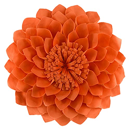 JWH Handmade 3D Flower Throw Pillow Covers Aesthetic Decorative Round Cushion Floral Accent Pillow Cases Velvet Pillowcase Living Room Bed Couch Bedroom 14 Inch Orange