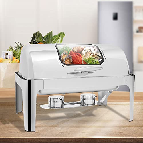 Bacacoo Stainless Steel Roll-Top Chafing Dish, 13.5l Buffet Roll Top Hot Plate Heating Tray with 3 Pots, Buffet Server and Heater for Food Warm Party Wedding Buffet Warm Plate