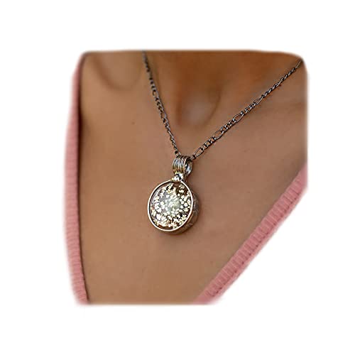Handmade Queen Annes Lace Necklace - Wildflower in Glass Pendant - Artisan Jewelry Gift for Women - Real Pressed Flowers,