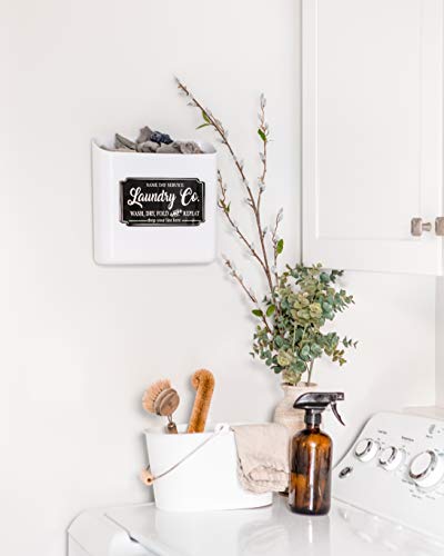 Lint Bin for Laundry Room Modern Farmhouse Decor Magnetic Container - Includes Wall or Magnetic Mount Accessories With Sign