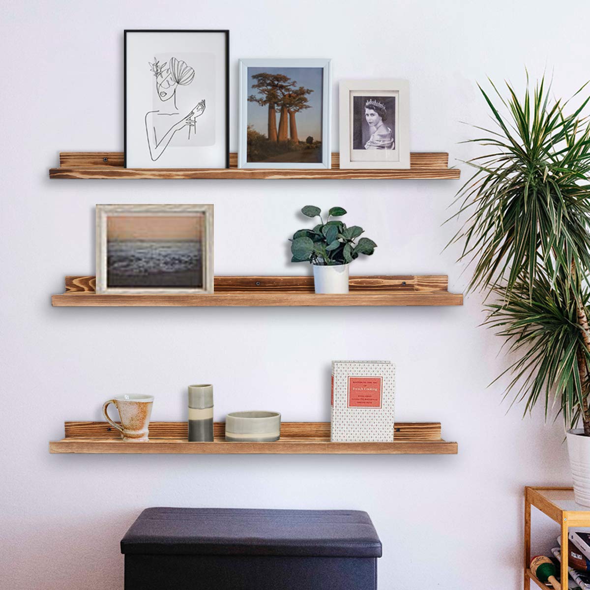 AZSKY Large Floating Shelves 36 Inch Wood Wall Mounted Set of 3 Floating Bookshelf Long Wooden Picture Ledge Shelf for Home Decoration