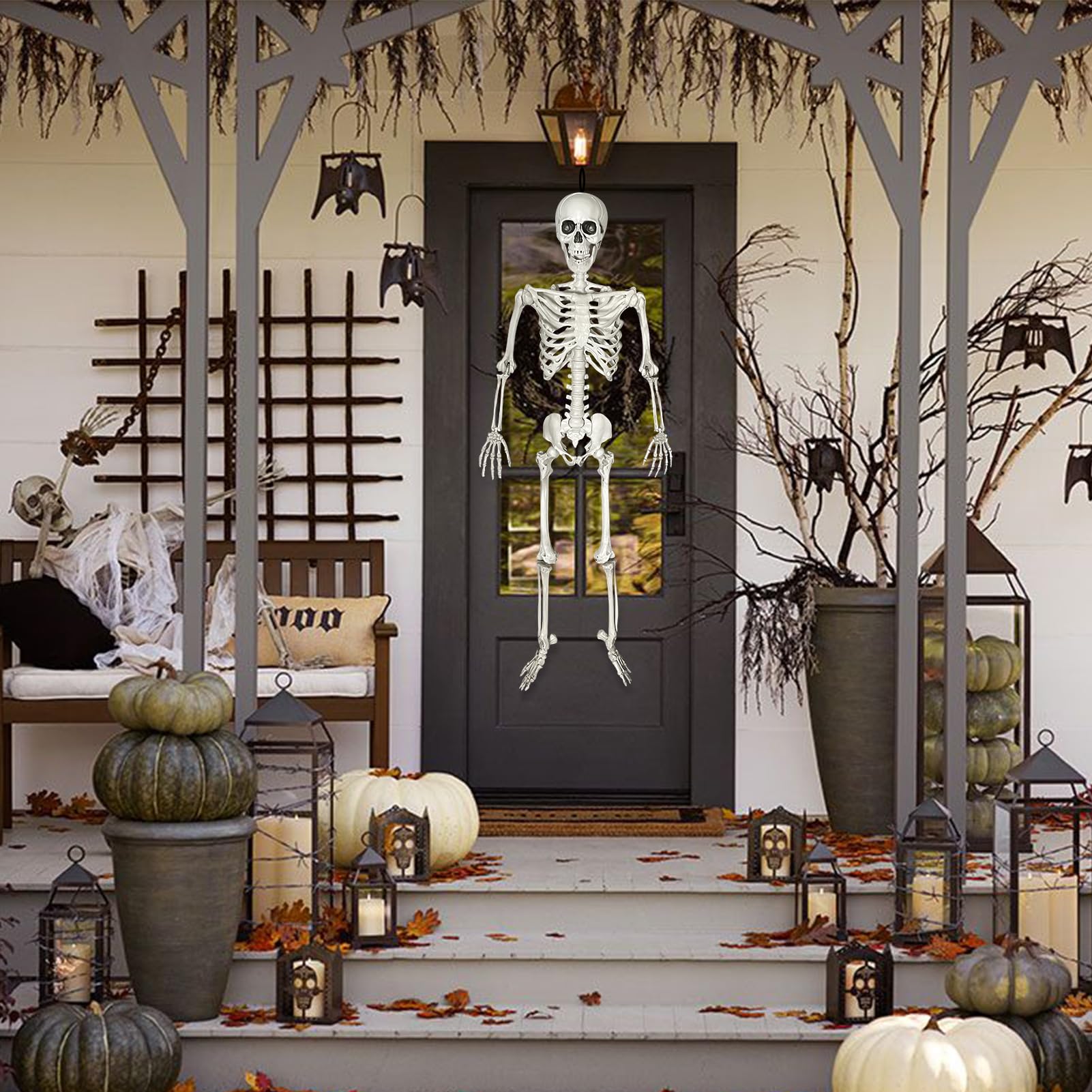38" Posable Halloween Skeleton Decorations, Full Body Halloween Skeleton with Movable Joints for Haunted House Graveyard Props Indoor and Outdoor Decor