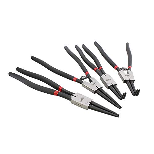 ABN Extra Long Snap Ring Pliers Set - 4pc Lock Ring Pliers with 4mm Tips for Internal and External O and Circlip Removal