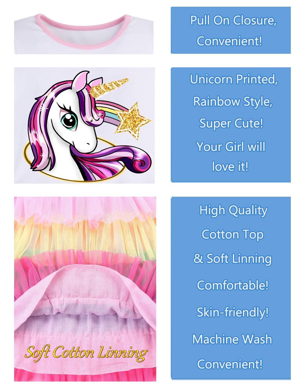 Unicorn Party Princess Birthday Pageant Rainbow 5t Little Girls Dresses,5TT50,4-5 Years(Size 120)