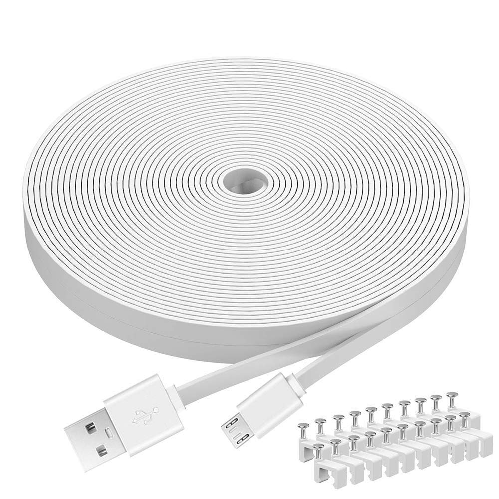 Moyeel 2- Pack 40FT Flat Power Extension Cable Compatible with Wyze Cam/Wyze Cam Pan,Yi Camera,NestCam Indoor,Blink XT Camera,USB to Micro USB Charging Cord for Home Security Camera