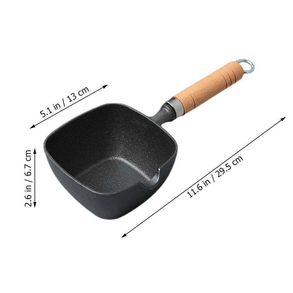 Yardwe Cast Iron Pot, Butter Iron Oil Heating Pot with Wooden Handle Cookware Melting Pot (5inch)