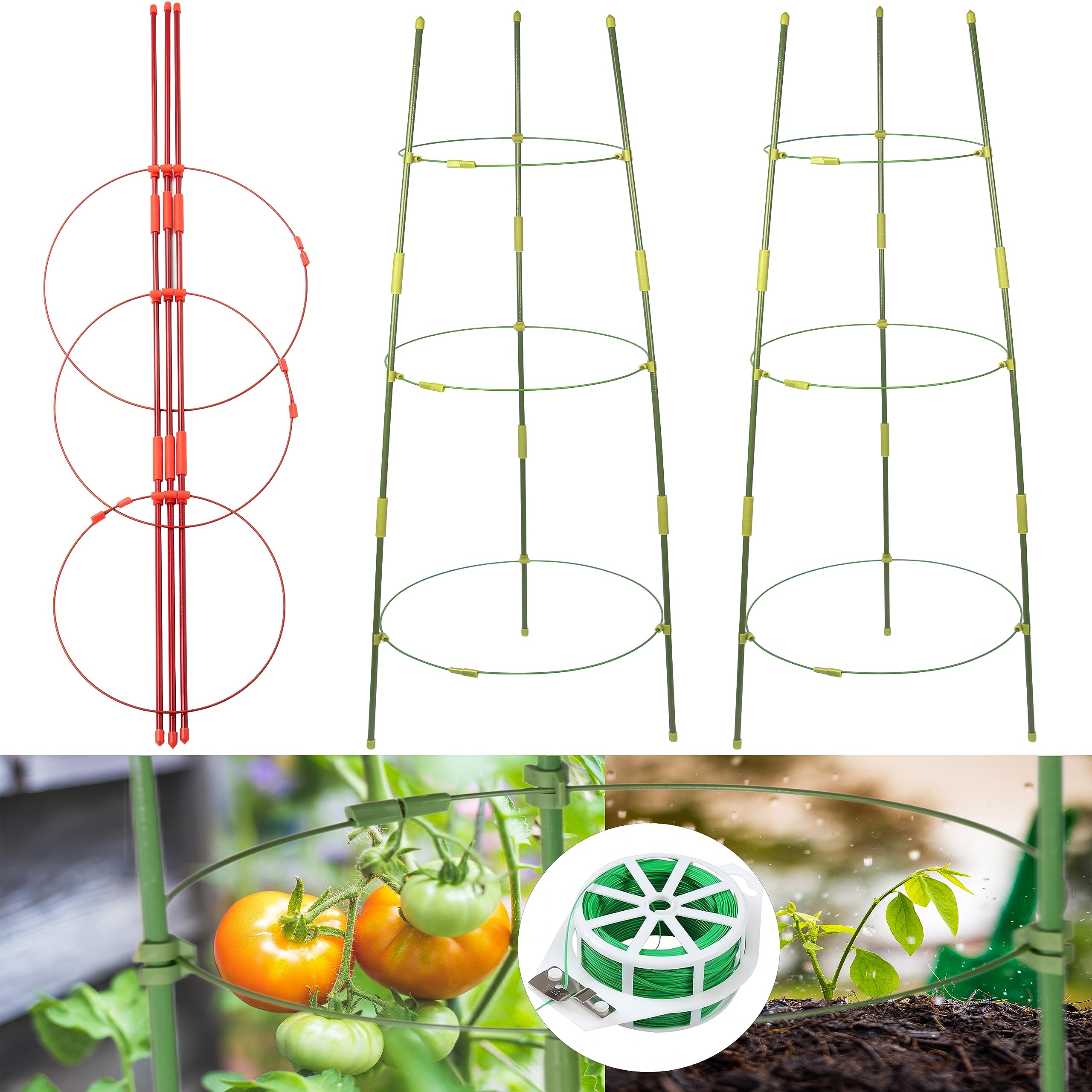 3 Pack Adjustable Tomato Plant Support, 32 Inch Adjustable Tomato Plant Support with 3 Adjustable Ring for Vegetables,Fruit,Rose Vine Climbing Plants Cucumber Trellis.