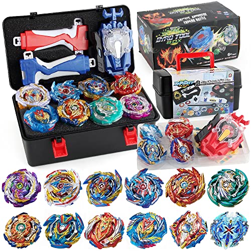 Burst Gyro Blade Toy Set 12 Spinning Tops 2 Two Way Launcher Metal,Fusion Attack Top with Portable Box Gift for Ages 6+
