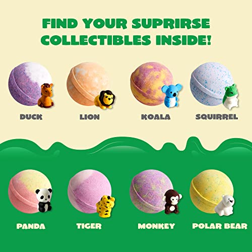 JOYIN Bath Bombs for Kids with Animal Eraser, 8 Pack Bubble Bath Bombs with Surprise Toy Inside, Natural Essential Oil SPA Bath Fizzies Set, Easter Gifts for Boys and Girls