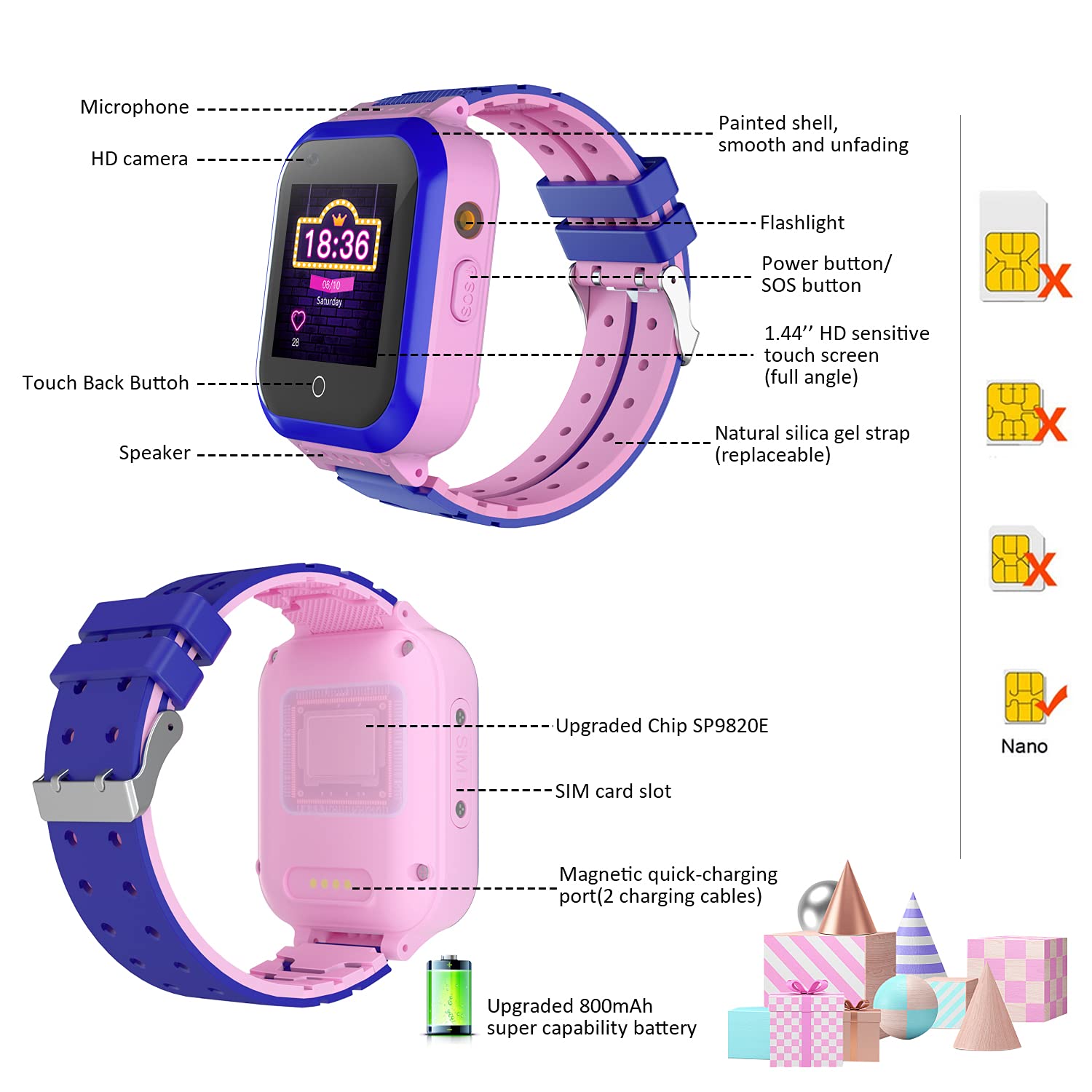 Kids Smart Watch, 4G WiFi GPS LBS Tracker SOS Emergency Call Video Chat Children Smartwatches, IP67 Waterproof Phone Watch for Age 4-12 Boys Girls, Compatible with Android/iPhone iOS (Pink)