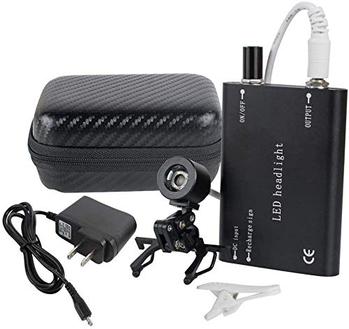 CARESHINE Portable Dental Headlight， Black LED Head Lamp for Surgical Medical Binocular Loupes with Protection Case