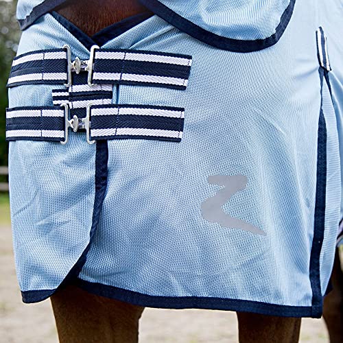 Horze Freja Durable Mesh Combo Fly Sheet with Belly Guard and Detachable Neck Cover | UPF 50+ UV Protection - Light Blue - 81 in