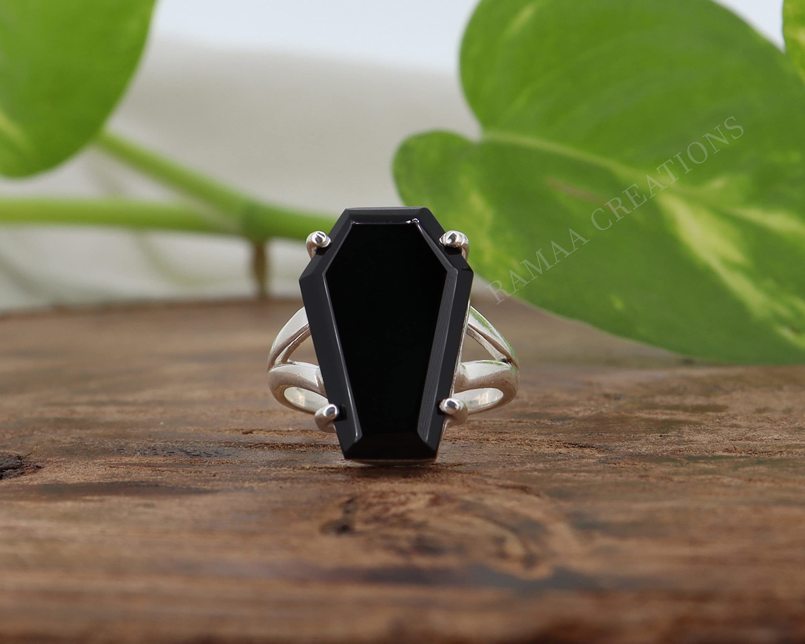 Black Onyx Coffin Silver Ring | Natural Black Onyx Sterling Silver 925 Handmade Coffin Ring | Handmade Jewelry