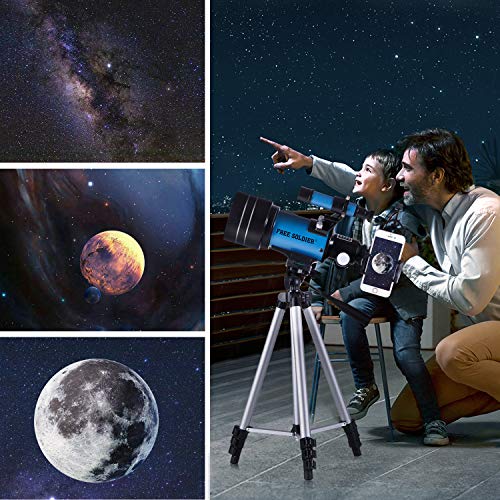 Telescope for Kids Astronomy Beginners - 70mm Aperture Refractor Telescope for Viewing Planets Stars with Adjustable Tripod Phone Adapter Wireless Remote Cool Christmas Astronomy Gifts for Kids, Blue