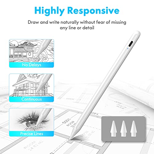 Stylus Pen for iPad 2024-2018 with Faster Charge,Tilt Sensor Battery Indicators Pencil for iPad Pro M4 2024,iPad Air M2 2024,iPad 10/9/8/7/6th,iPad Air 5/4/3,iPad Pro 11 & 12.9",iPad Mini 7/6/5