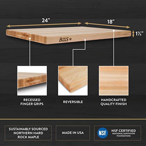 John Boos Block R02 Maple Wood Edge Grain Reversible Cutting Board, 24 Inches x 18 Inches x 1.5 Inches