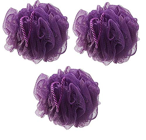 PLANET 007 Bath Shower Sponge Loofahs Mesh Pouf Shower Ball, Mesh Bath Shower Sponge, Purple - 3 Pcs