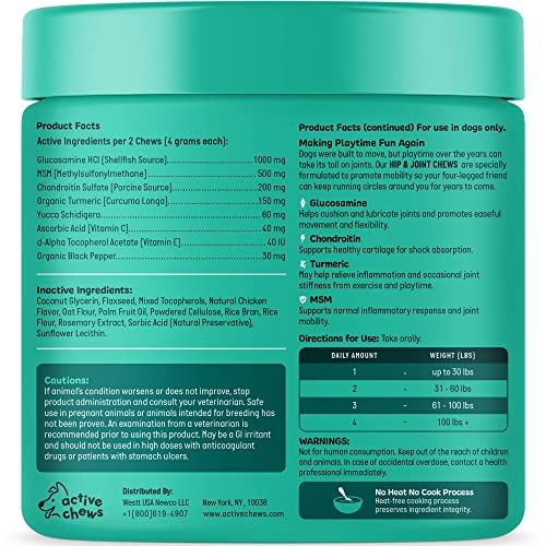 Glucosamine for Dogs Soft Chews 120 ct - Hip and Joint Supplement for Dogs with Chondroitin, Turmeric & MSM - Dog Joint Supplement + Vitamin E for Small, Large Breed & Senior Dogs Mobility Support