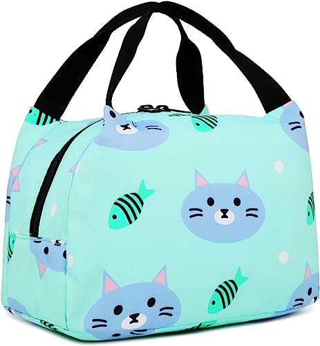 Backpack for School Girls Kids Bookbag Set Water Resistant School Bag with Insulated Lunch Bag (Cat-Water Blue)