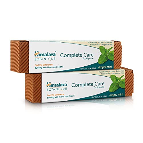 Himalaya Botanique Complete Care Toothpaste, Simply Mint, Fluoride Free Plaque Reducer for Brighter Teeth and Fresh Breath, 5.29 oz, 2 Pack