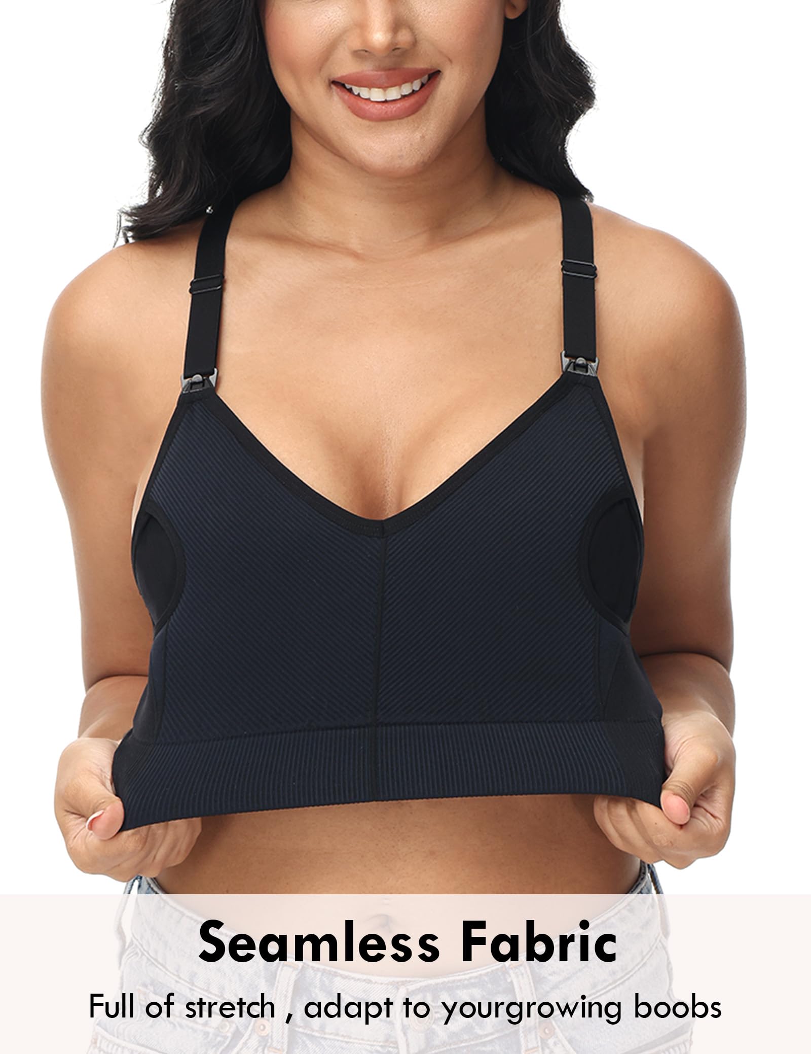 3AXE Hands Free Pumping Braor Women 2 Pack Supportive Comfortable All Day Wear Pumping and Nursing Bra in One Holding Breast Pump Grey+Navy X-Large