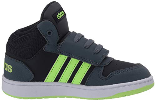 adidas Boy's Hoops 2.0 Mid Basketball Shoe, Ink/Green/Legacy Blue, 5.5 Little Kid