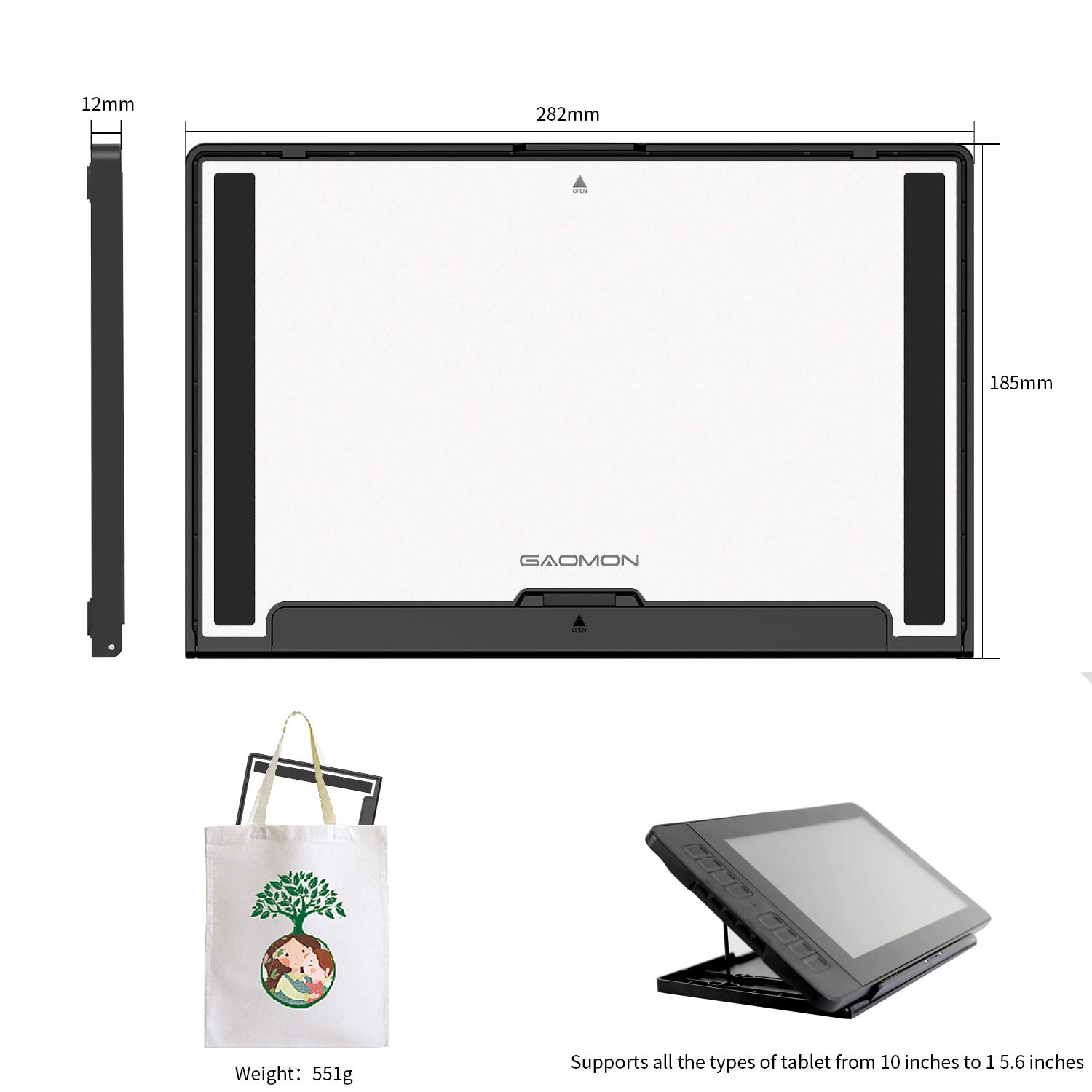 GAOMON GMS01 Universal Adjustable Tablet Stand PD1161/PD156PRO and Other Pads/Art Tablets/Books Less Than 12mm Thickness